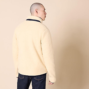 Amazon Essentials Men's Teddy Fleece Full-Zip Mock Neck Jacket with Chest Pockets, Beige, X-Large