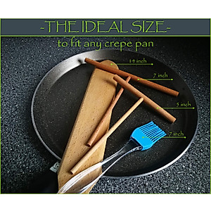 ROLLBURY Crepe Spreaders and Spatula Set 5 and 7 Inches All Natural Beechwood Removable Easy Storage Convenient Sizes to Fit Any Crepe Pan Maker Great For Pancakes and Comes with Silicone Brush