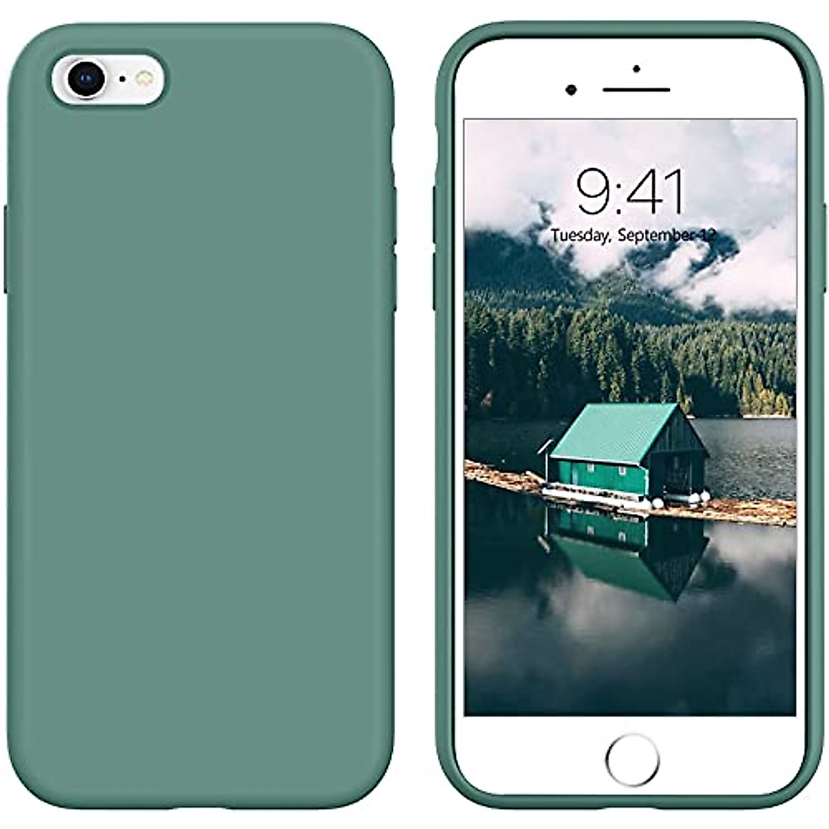 GUAGUA iPhone 6s Case iPhone 6 Case Liquid Silicone Soft Gel Rubber Slim Thin Light Microfiber Lining Cushion Texture Cover Shockproof Full Body Protection Phone Cases for iPhone 6/6S Pine Green