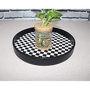 MCBZ Home Round Leather Tray, Round Decorative Tray, Round Serving Tray, Leather Ottoman Tray, Circle Coffee Table Tray,Diameter13.2 * 1.8" (Black)