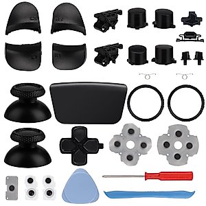 Replacement Thumbsticks Button Kit for PS5 Controller, L1 R1 L2 R2 Triggers, ABXY Buttons, D-pad, Faceplate Cover and Action Buttons with Repair Tools for DualSense Controller (Black)