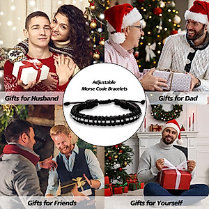 TOLOWOBK Inspirational Morse Code Bracelet for Mens Sobriety Gifts Black Leather Bracelet Wallet Card, Easter Fathers Day Birthday Gift for Men Graduation Gifts for Him Grandson Son Brother