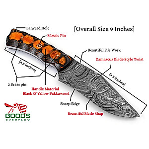 Handmade Damascus Hunting Knife with Beautiful Pakkawood Handle for Survival and Camping 9 Inch Fixed Blade Damascus Steel Knife with Sheath for Men