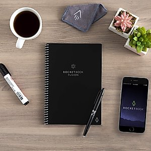 Rocketbook Fusion Reusable Undated Productivity Planner, Executive Size 6x8.8, Camo - Goals, Monthly and Weekly Calendar, Daily To-do List, Lined and Dotted Notes Pages
