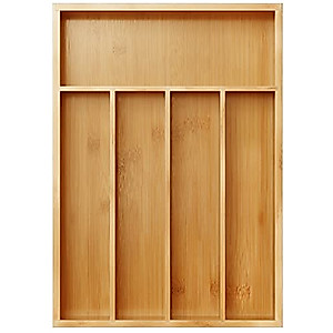 BAMEOS Utensil Drawer Organizer, Cutlery Tray Desk Drawer Organizer Silverware Holder Kitchen Knives Tray Drawer Organizer, 100% Pure Bamboo Cutlery in Natural Color (9.75)