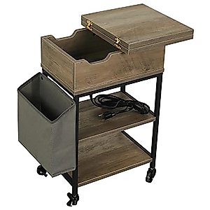 Fameill Narrow End Table with Charging Station Flip Top Bedside Tables for Small Spaces Living Room Bedroom Mobile Sofa Side Table with Storage Shelf for Living Room Bedroom,Greige