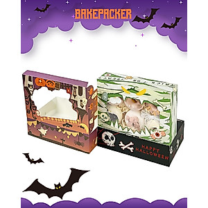 Halloween Bakery Boxes with Window 9x6x2.5 inches Pastry Boxes Mini Cookie Boxes for Festival Bakerys Thick & Sturdy （24 Packs）