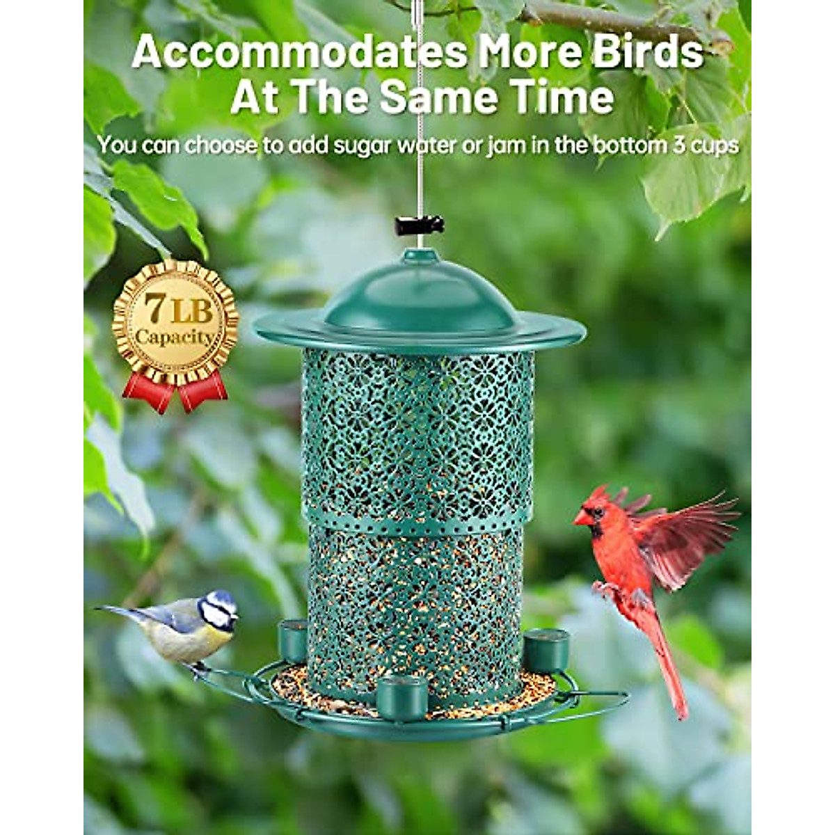Bird Feeders for Outdoors Hanging,7lb/15 Cups Large Capacity Bird Feeder W/ 3Water Cups and 360° Circular Perch,Wild Bird Feeder as Gift for Bird Lovers Garden Patio Cardinals,Blue Jay Chicken Feeder