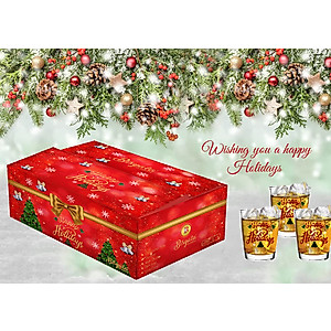 Bisyata christmas Shot Glass Gift Set -Happy Holidays- Glasses Drinkware or Votive Candle Holder for Thanksgiving or christmas Table Decoration - 2oz Set of 6 - With Gift Box