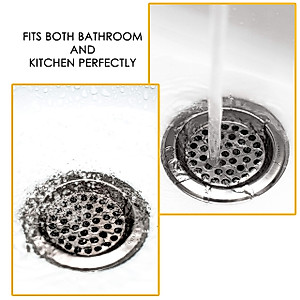 Large Universal Stainless Steel Drain Food Stopper for Kitchen Sink Flat Tub Protector - Pack of 12 - Best Metal Screen Bathtub Hair Strainer for Bathroom Sink