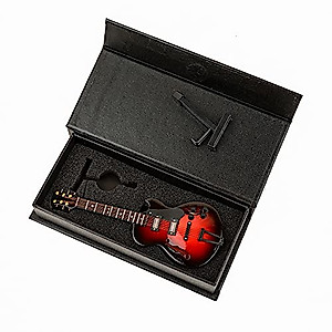 Dselvgvu Wooden Miniature Electric Guitar with Stand and Case Mini Musical Instrument Miniature Replica Dollhouse Model Birthday Home Decor (5.57"x2.09"x0.82")