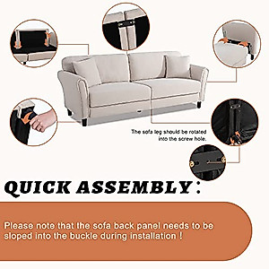 Shintenchi 87 inch Modern Sofa Couch for Livingroom, Mid-Century Loveseat Furniture with Hardwood Frame, Upholstered Couch, Rounded Arms, Deep Seat Sofa Bed for Bedroom, Beige