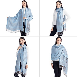 Ciormis Shawl Wraps for Women, Silky Jacquard Paisley Pashmina Scarves for Bridal Formal Dresses（US-Light Blue）