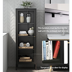 MIOCASA Display Cabinet Steel Storage Cabinet, Bookcase with Glass Door Accent Tall 4 Tier File Cabinet for Home, School, Gym, Bathroom and Office (H150-Glass 1D)