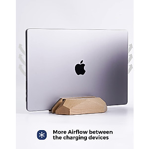 Nuvograin Dual Laptop Holder Vertical Laptop Stand, 2 Slots MacBook Stand Wood,Wooden Laptop Stand,Vertical Laptop Holder for Desk, Widen Dock Fits All MacBook/Surface pro