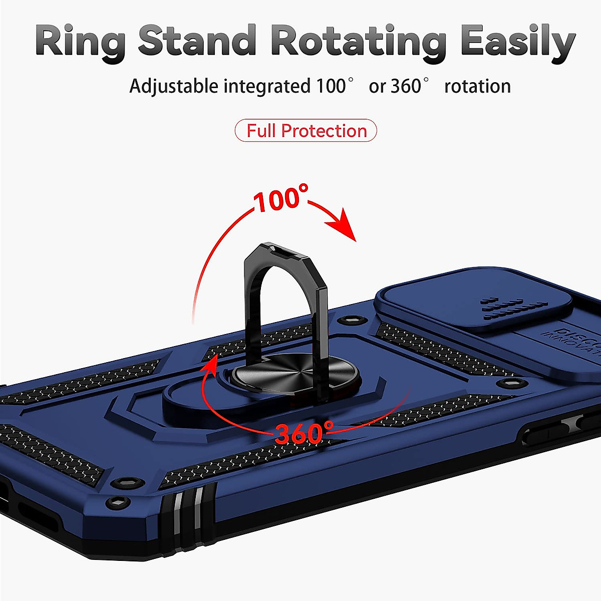 for iPhone 11 Case with Camera Lens Cover HD Screen Protector, Dual Layer [15 FT Military Grade Drop Protection] Magnetic Ring Holder Kickstand Protective Phone Case for iPhone 11 6.1 inch (Navy Blue)