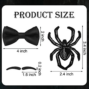 Watersay 3 Pcs Halloween Cosplay Accessories for Kids Include Black Spider Patch Fake Mustache Adjustable Neck Bow Tie for Halloween Cosplay Parties Masquerade Supplies