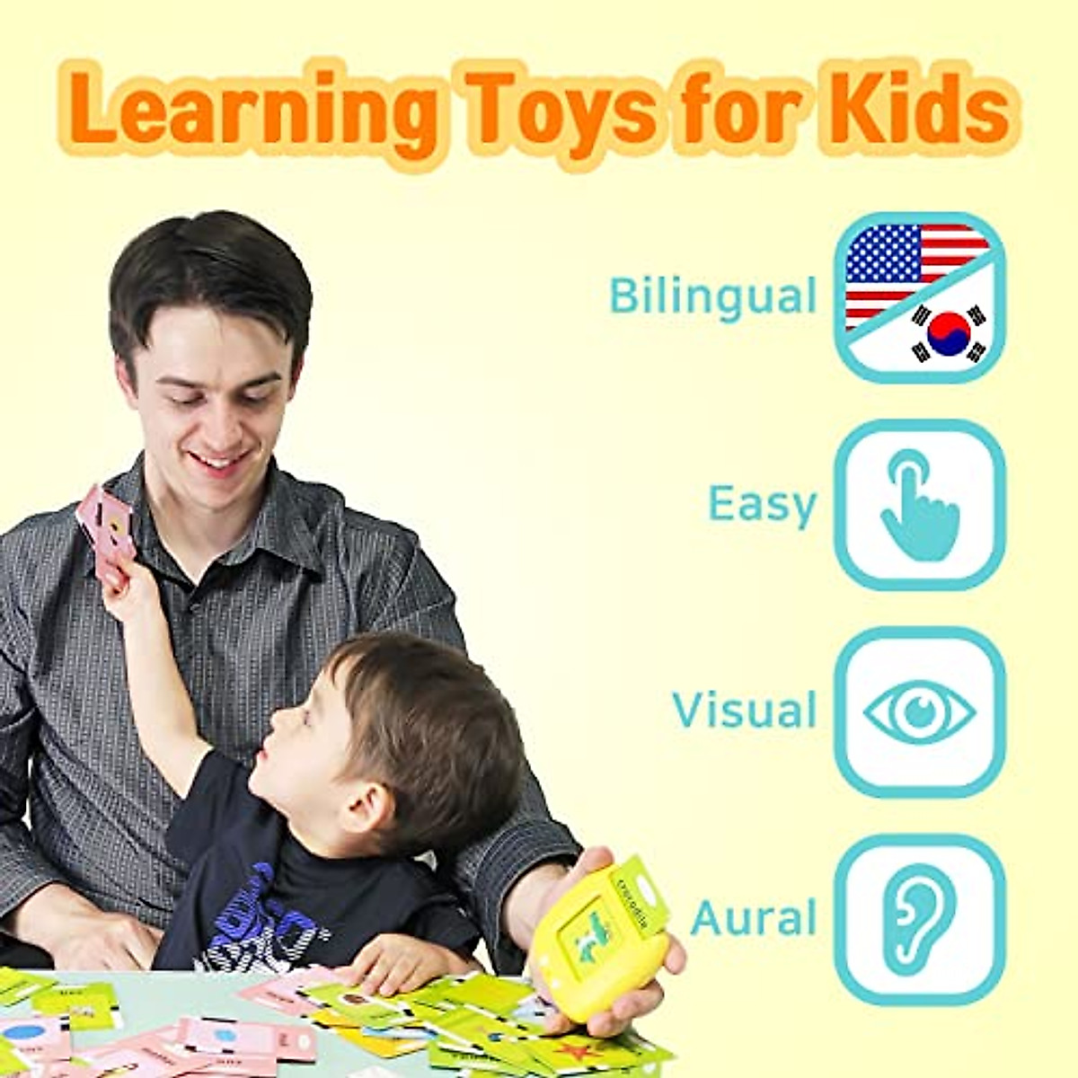 Talking Flashcards Korean Bilingual Interactive Flashcards for Learning English/Korean- Talking ABC, Numbers, Animals, Countries Educational Montessori Toy for Toddlers and Preschool Kids