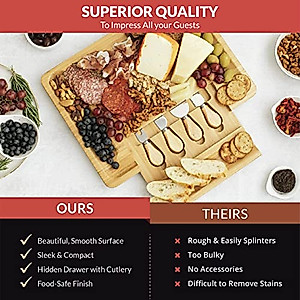 Cheese Board Set, Bamboo Cheese Board and Knife Set, Charcuterie Board Set, Charcuterie Tray, Wine and Cheese Board, Beautiful Charcuterie Boards Gift for Mom, Housewarming Gift and Wedding Gift