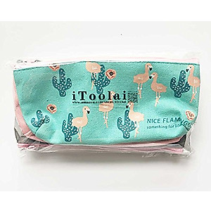 iToolai Canvas Pen Pencil Case Bag Zipper Travel Pouch Cosmetic Bags (Pack of 4, Flamingo and Cactus)