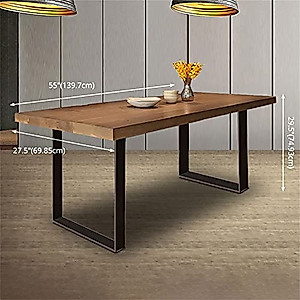 LAKIQ Modern Style Fixed Solid Wood Dining Room Table Rectangle Kitchen Dining Table with 2 Black Metal Legs(Table Only, 55.1" L x 27.6" W x 29.5" H)