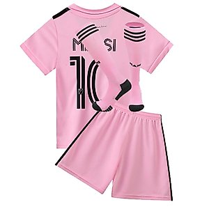 Kids soccer jersey,#10，boys soccer jersey,3 Piece set soccer jersey,Youth soccer jersey,girls soccer jersey (PINK, 10 years)