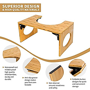 BQYPOWER Toilet Stool, Bamboo 8 Inch Toilet Potty Stool, Foldable Bathroom Poop Stool with Non-Slip Mat for Adults Children…