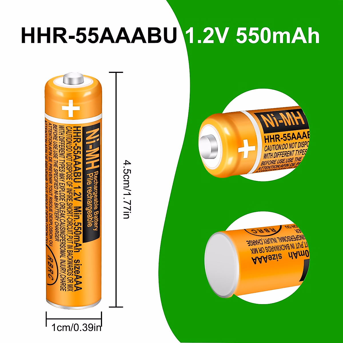 4 Pack HHR-55AAABU NI-MH Rechargeable Battery for Panasonic 1.2V 550mAh AAA Battery for Cordless Phones