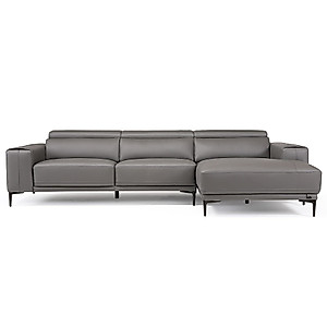 ZURI Rousso Leather Sofa with Ratcheting Headrests - Right Chaise - Slate
