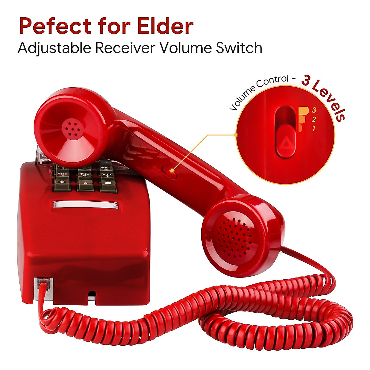 Retro Wall Phones for Landline with Mechanical Ringing Classic Corded Telephone Wall Mounted with Indicator Waterproof Old Style Phone for Home Hotel and Office