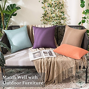 MIULEE Pack of 2 Outdoor Decorative Linen Farmhouse Throw Pillow Covers Solid Waterproof Garden Cushion Cases for Spring Patio Tent Balcony Couch Sofa 18x18 inch Teal