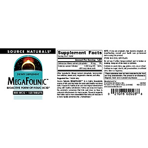 Source Naturals MegaFolinic, Bioactive Form of Folic Acid, 800 mcg - 120 Tablets