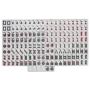 HNDTEK American Mahjong Set - Red Burgundy Soft Bag - 166 White Engraved Tiles, 4 All-in-One Rack/Pushers Western Mah Jongg Game Set