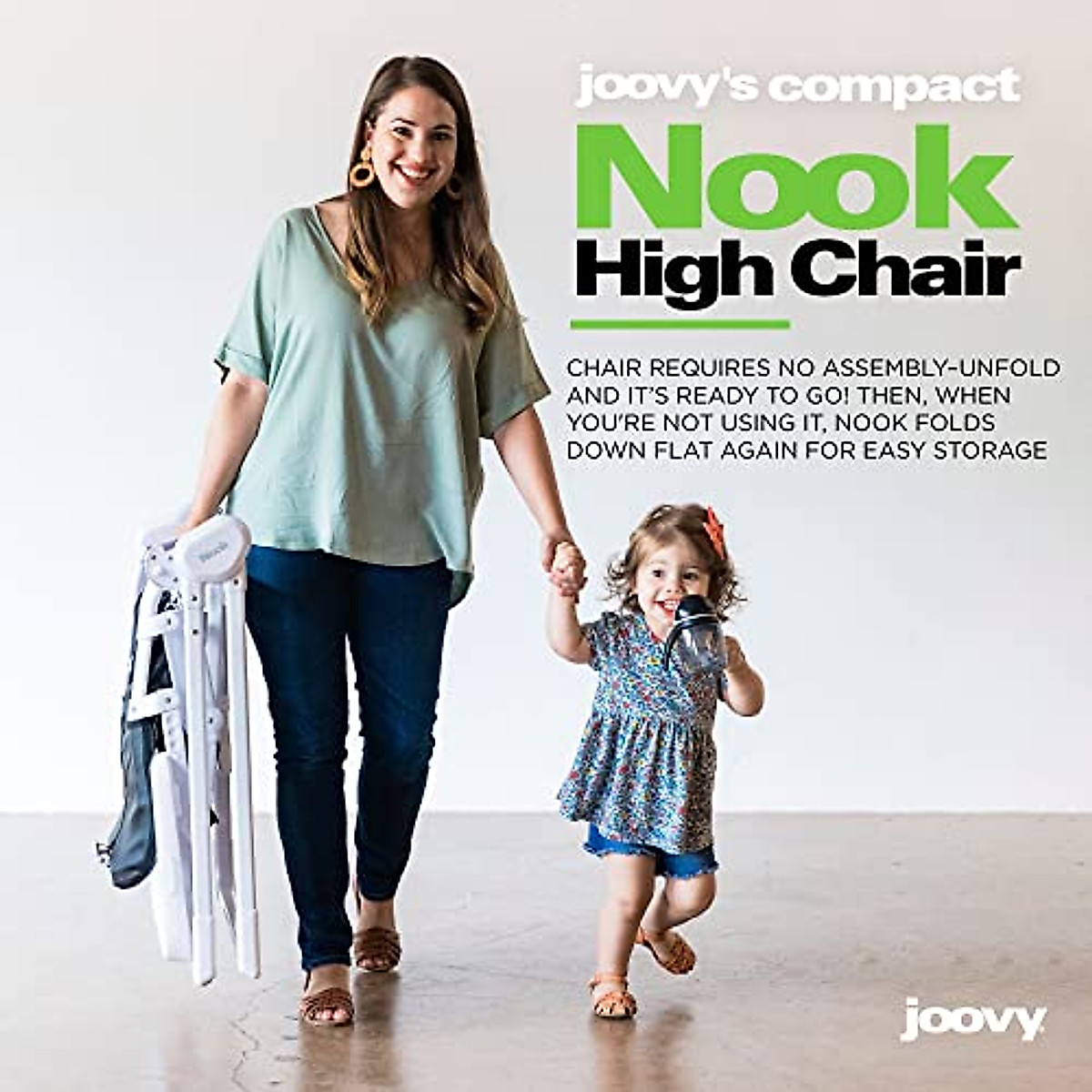 Joovy Nook High Chair Featuring Four-Position Adjustable Swing Open Tray, and Removable, Dishwasher-Safe Tray Insert for Easy Cleaning - Folds Down Flat for Easy Storage (Charcoal)