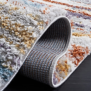 SAFAVIEH Berber Shag Collection Area Rug - 8' x 10', Blue Rust & Ivory, Stripe Design, Non-Shedding & Easy Care, 1.25-inch Thick Ideal for High Traffic Areas in Living Room, Bedroom (BER565A)