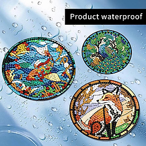 mrpwnle 8 Pieces Diamond Painting Coasters Kit with Holder, DIY Diamond Art Coasters Crafts Projects, Diamond Dot Kits for Adults and Beginners Supplies for Christmas Gift (Animal Style)