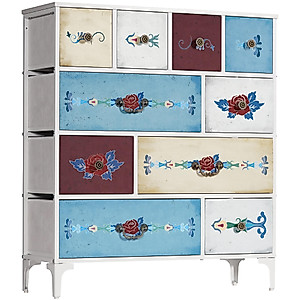 LYNCOHOME Boho Dresser for Bedoroom, Tall Dresser with 10 Drawers, White Chest of Drawers, Dresser Organizer for Closet, Entryway, Living Room, Nursery Room, Hallway