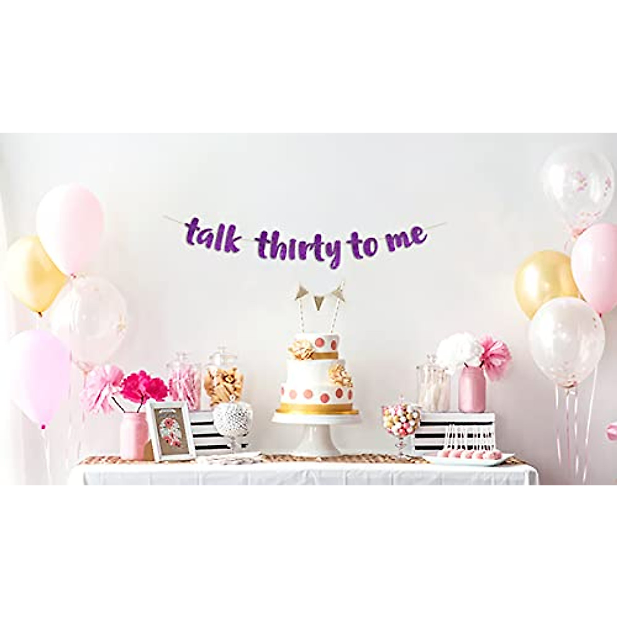 Talk Thirty To Me Purple Glitter Banner - 30th Birthday Party Decorations and Supplies