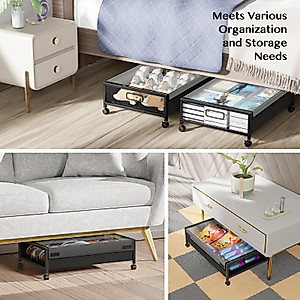 Futego Under Bed Storage with Wheels,2 Pack Under bed Storage Containers with Clear Lids,Rolling Underbed Organizer Drawer Bins with Sturdy Handles for Bedroom Closet Clothes Shoes Toys Books Blankets