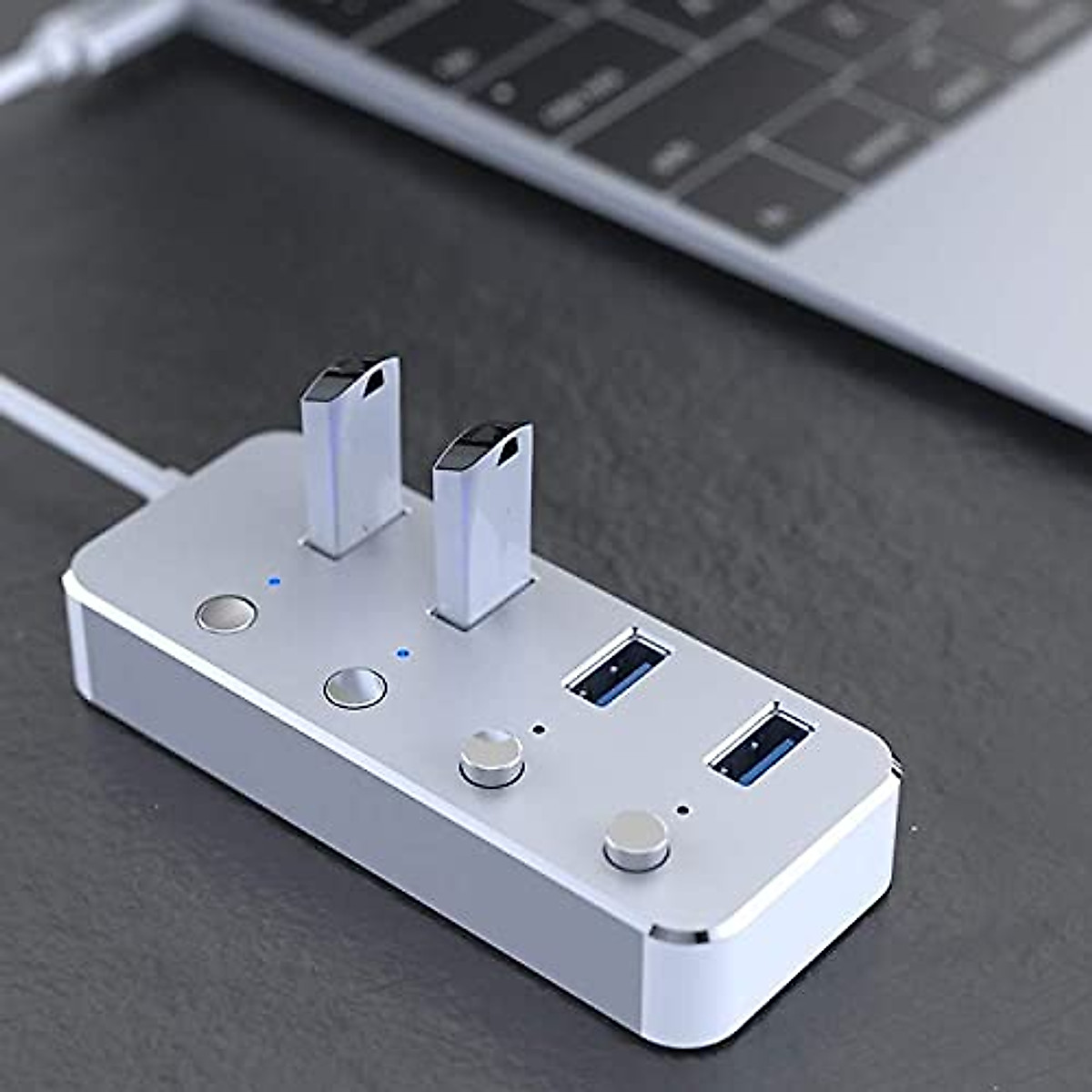 WJCCY Aluminum Alloy 4 Port USB 3.0 Hub Sub-Control Switch HUB 60/120cm Cable Upto 5Gbps Splitter (Color : Black)