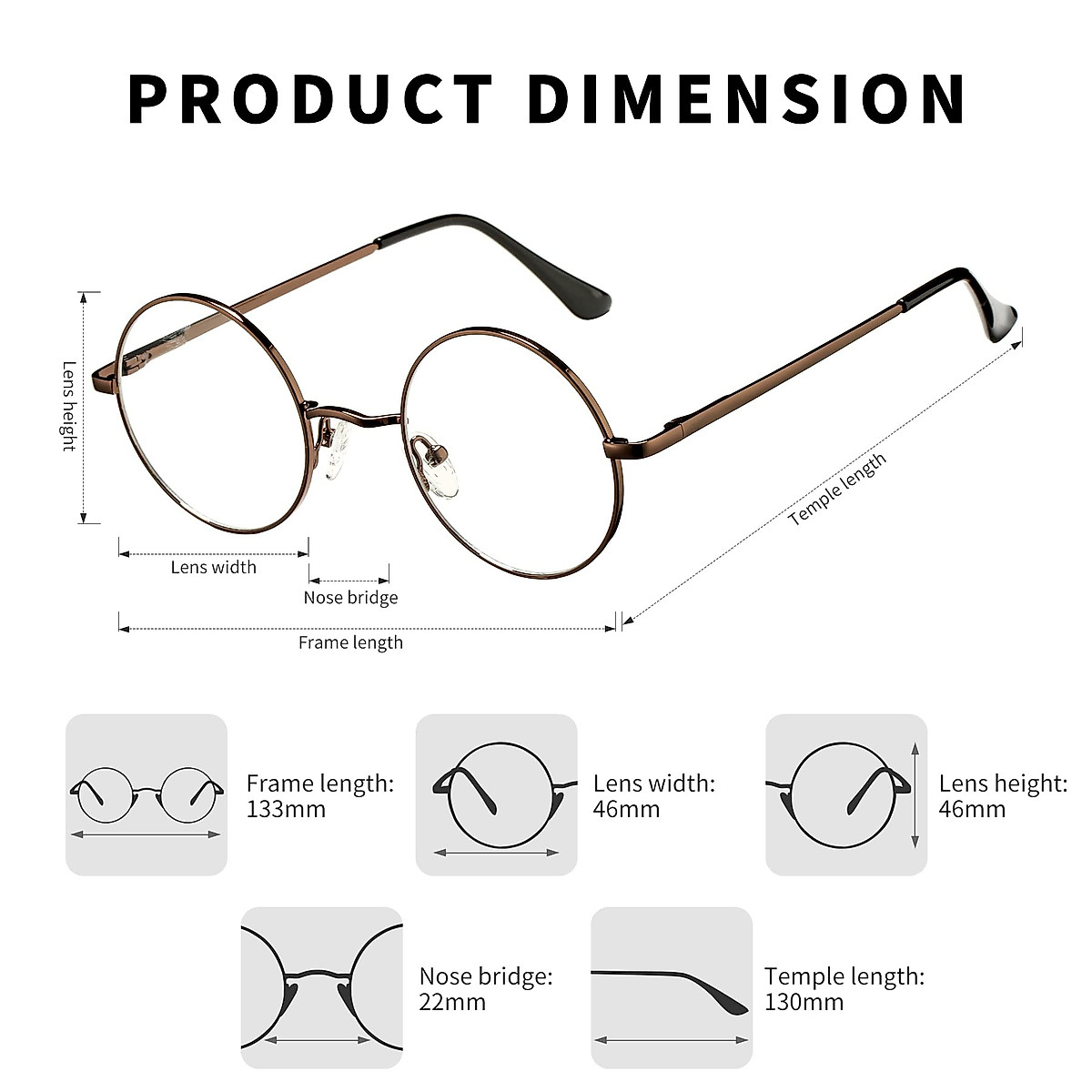 Pro Acme Non Prescription Clear Lens Glasses Retro Small Round Metal Frame (Bronze)