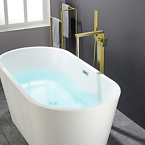 SHAMANDA Freestanding Bathtub Faucet Single Handle Bath Tub Filler Faucet with Hand Shower Brushed Gold, Floor Mount, FL801-3