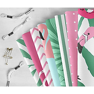 Soimoi 8 Pc Fat Quarter Bundle - Flamingo Tropical Theme Print 18"x 22" DIY Patchwork- 100% Cotton Pre-Cut Quilting Fabric (Pink & Green)