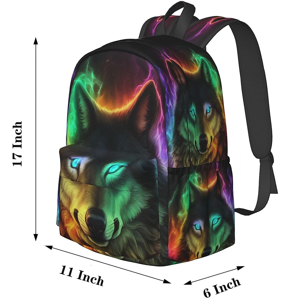 FeHuew 16 inch backpack Colorful Wolf Fantasy Burning Laptop Backpack Full Print School Bookbag Shoulder Bag for Travel Daypack