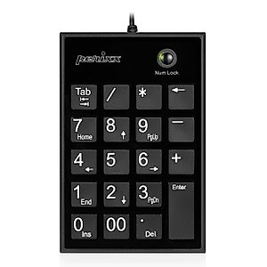 Perixx PPD-202 Wired 19 Keys Slim Numeric Keypad, Big Print Font, Silent Notebook Scissor Key Number Keypad with Tab Key and Num Lock, Black