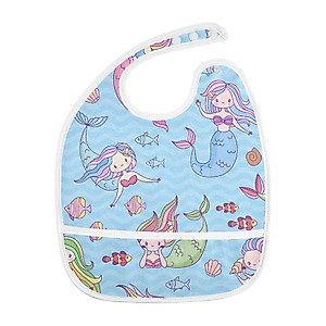 Emelivor Cartoon Mermaid Baby Bibs for Baby Boy Girl Feeding Bibs Waterproof Toddler Bibs for Boys Girls Toddlers Eating Feeding 1-3 Years, 2 Pack