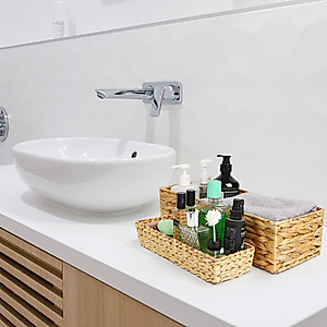 Bathroom Basket Vanity Tray Toilet Paper Wicker Storage Rattan Decor Tank Rectangular Narrow(15.75 in x 6.3 in x 4.33 in )