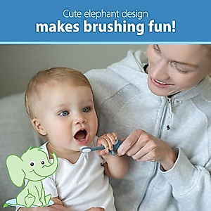Dr. Brown's Infant-to-Toddler Training Toothbrush Set, Blue Elephant with Fluoride-Free Apple Pear Baby Toothpaste, 0-3 years