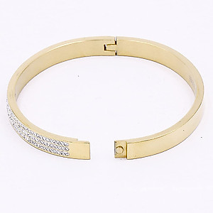 Lavencious Gold Plated Stainless Steel with CZ Stones Hinged Bangle 6mm Width Bracelets fow Women 7"(6mm Gold)