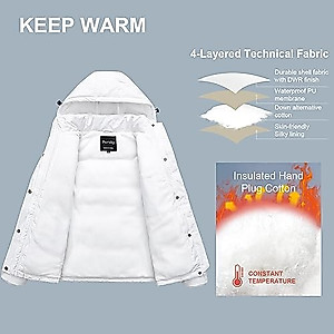 Pursky Women's Winter Coats Lightweight Long-Sleeve Full-Zip Water-Resistant Packable Hooded Puffer Jacket White 2XL